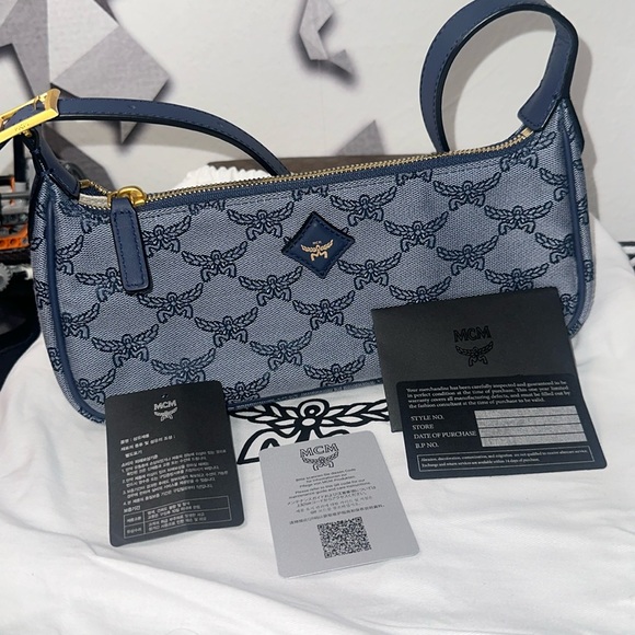 MCM | Bags | Mcm Himmel Fbr Shoulder Bag Small Blue Shoulder Leather ...